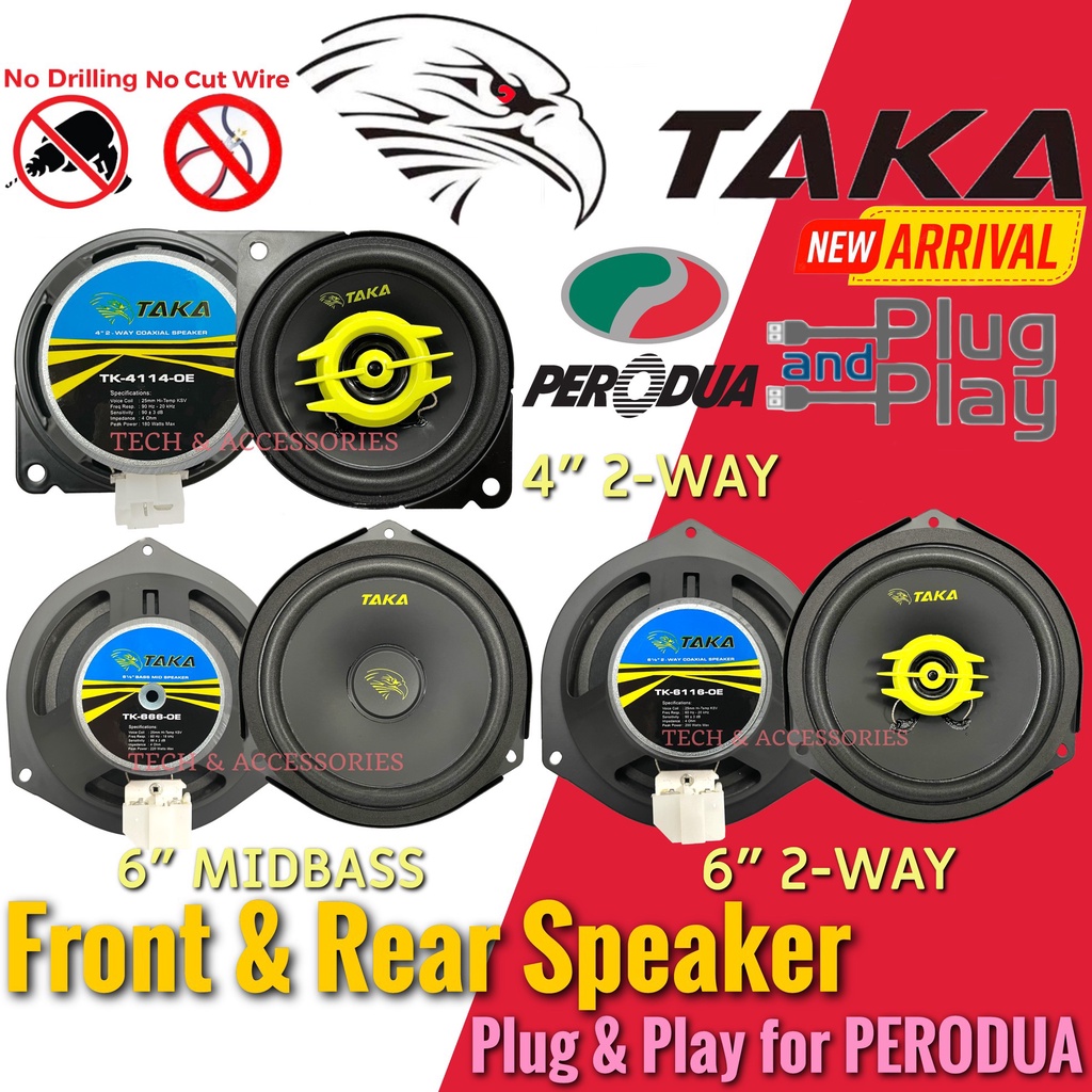 TAKA PERODUA Plug & Play OEM Speaker 2-WAY and MIDBASS Suitable for ...