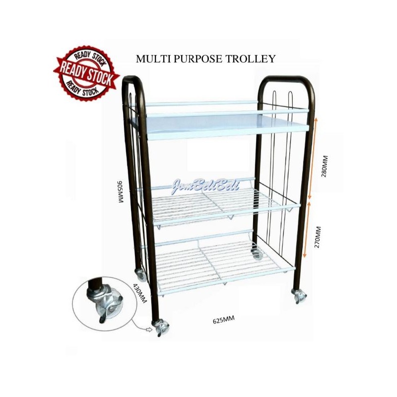3 LEVEL TROLLEY METAL/FOOD TROLLEY/TROLI BESI/TROLI MAKANAN | Shopee ...