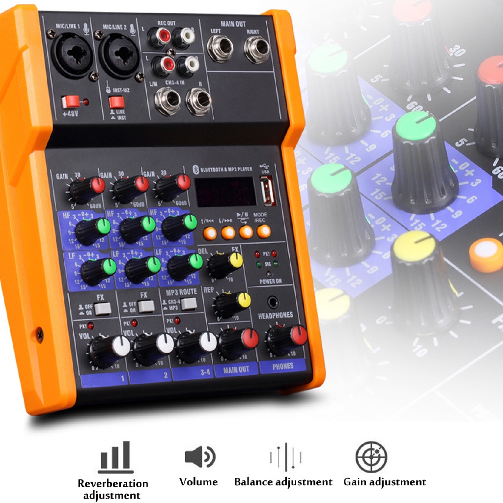 4 Channel bluetooth Digital Microphone Sound Mixer with USB DJ Sound ...