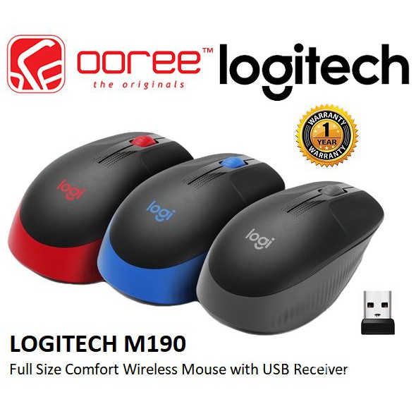 LOGITECH M190 WIRELESS FULL-SIZE MOUSE WITH PLUG & PLAY USB RECEIVER ...