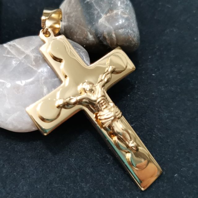 Biker /Rocker Huge Heavy Stainless Steel Cross Pendant With Gold Plated ...