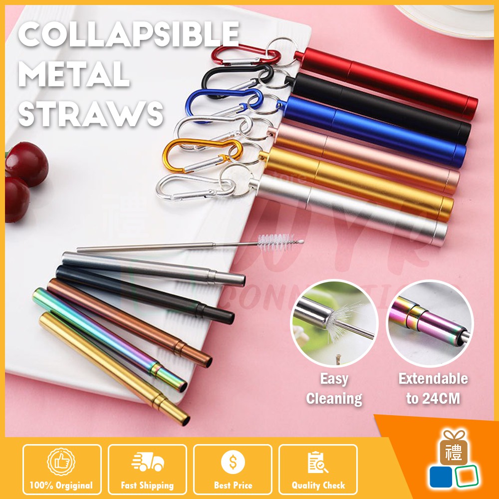 Collapsible Metal Straws Reusable Telescopic Portable Stainless Steel ...