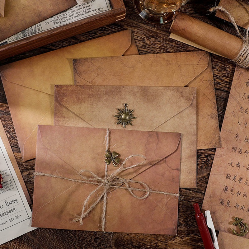 6 Pcs Retro Kraft Letter Paper/Envelope Set with Pendant/Rope Writable ...