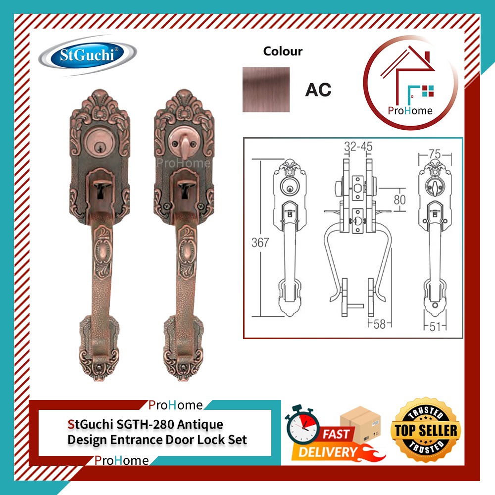 St Guchi SGTH-280 Heavy Duty Entrance Handle Gripset Lock | Shopee Malaysia