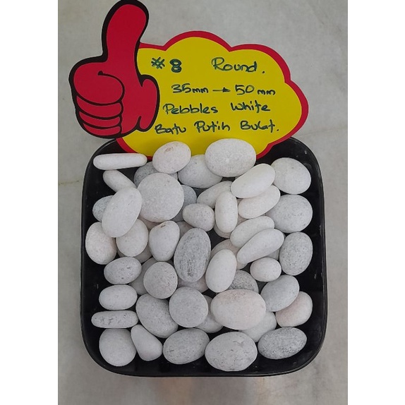 20kg, #8 batu bulat putih hiasan taman, batu tabur kubur, akuarium dll ...