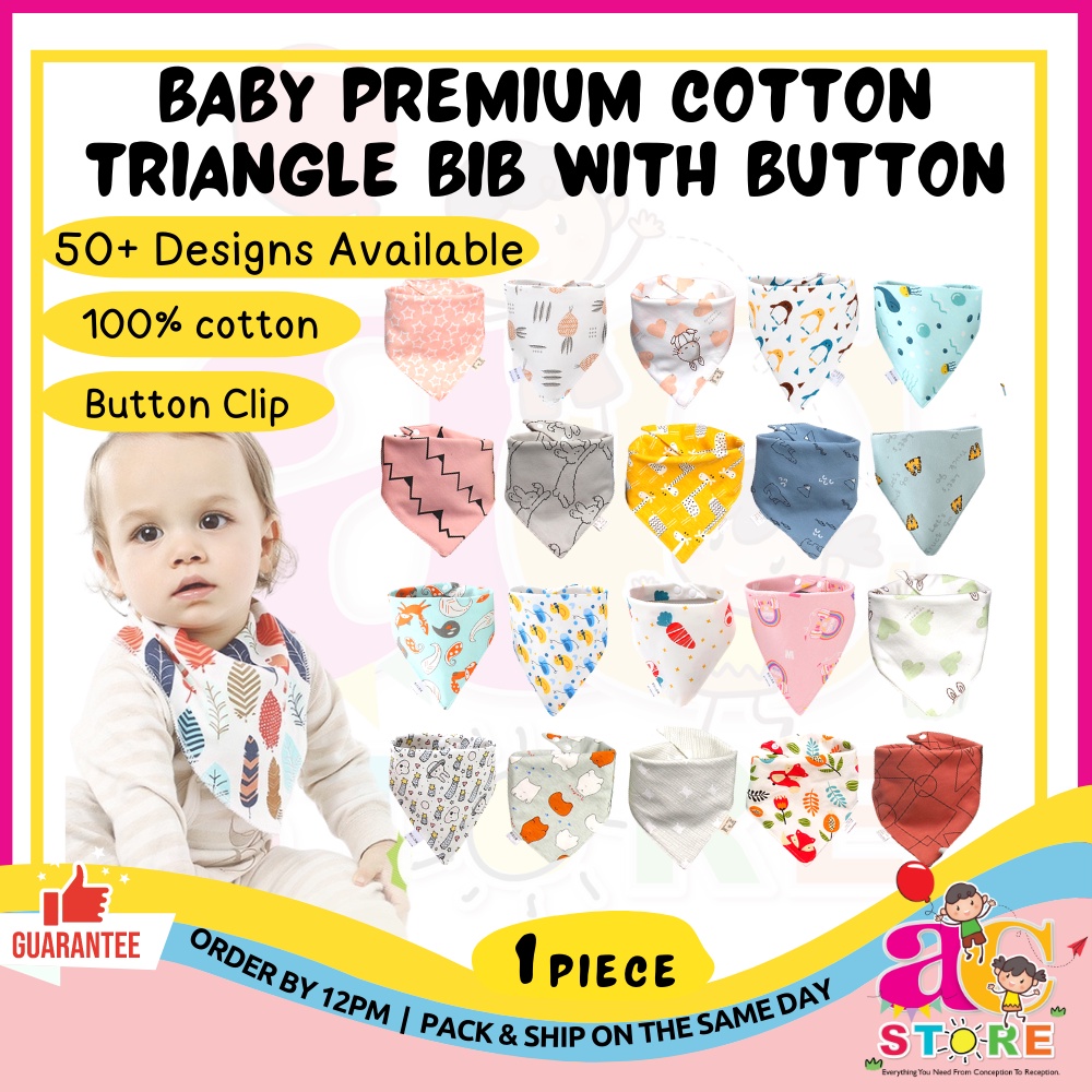 AC- Baby Boy Premium Cotton Baby Bib Triangle Cotton Bibs With Button ...