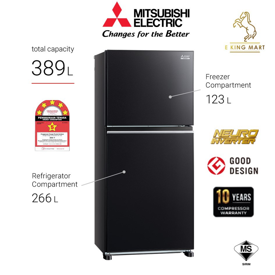 Mitsubishi 2-Door Top Freezer Neuro Inverter Refrigerator Fridge MR-FX43EN (389L) PETI SEJUK ...