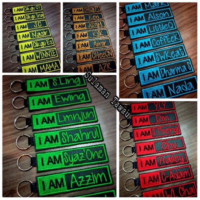 Keychain sulam I AM Boleh letak nama sendiri,boleh pilih warna tulisan ...