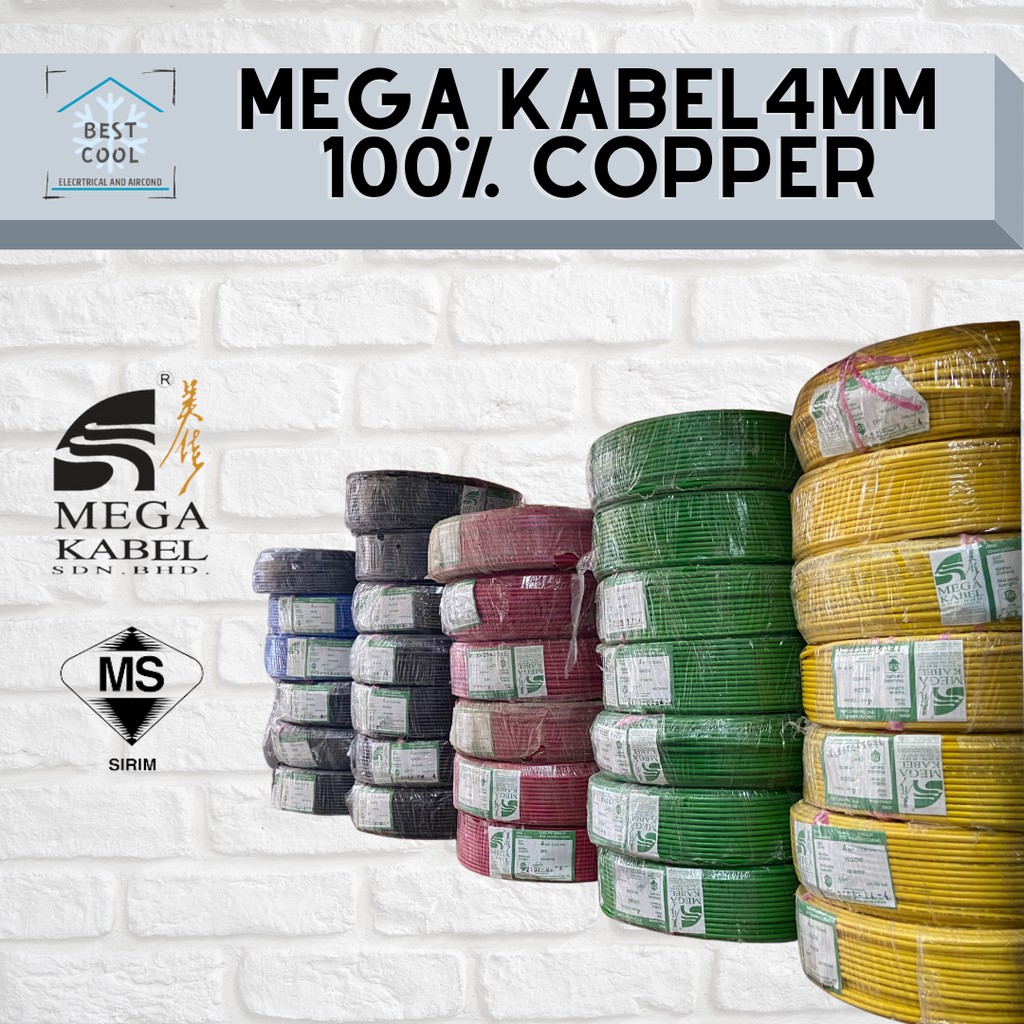 Mega Kabel 4mm PVC Insulated Cable (SIRIM Certified) Ready Stock Lowest ...