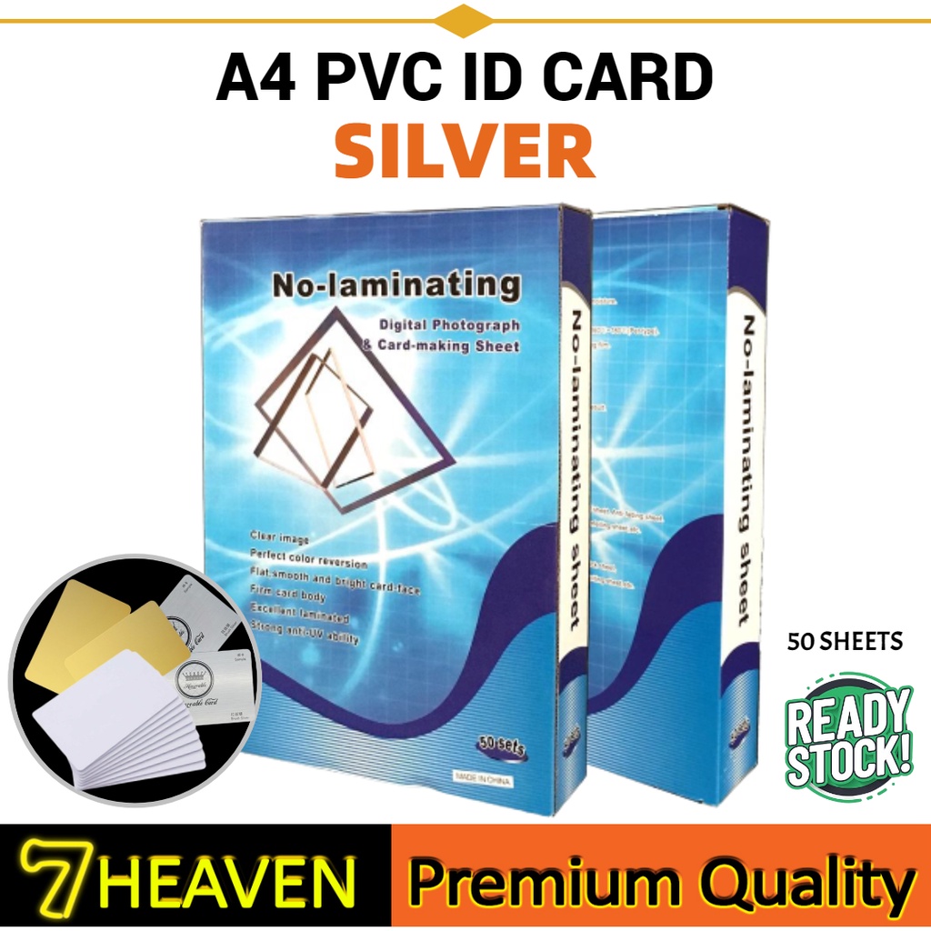 A4 DIY PVC ID Card SILVER (50 SHEETS) For Inkjet Printer Only | Shopee ...