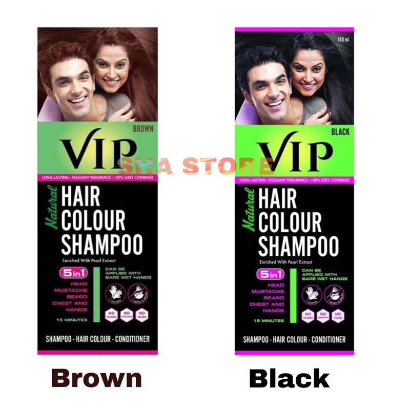 VIP Natural Hair Colour Shampoo 180ml - 5 in 1 Black, Brown | Shopee ...