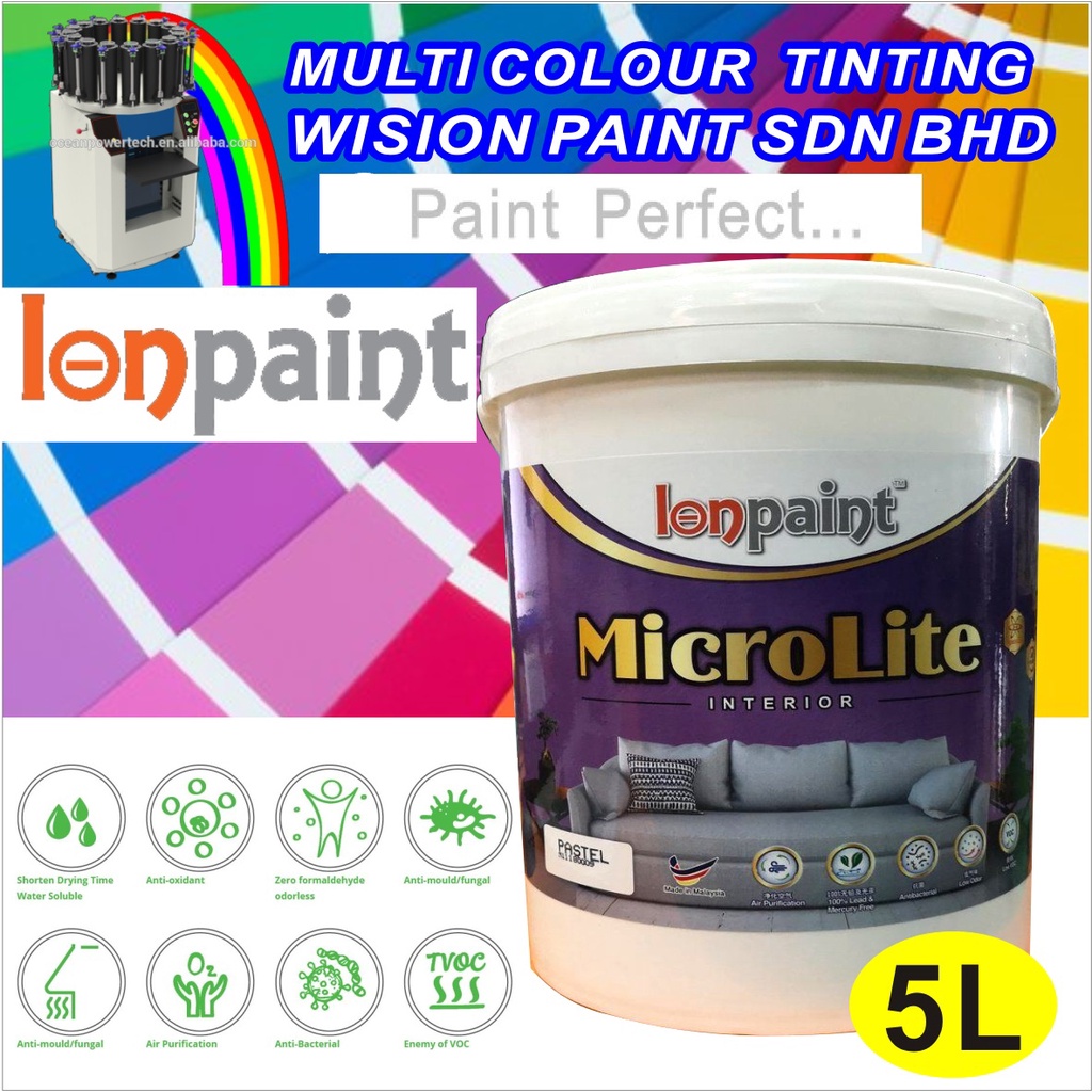 ( 5L ) IONPAINT MICROLITE & ANTI BACTERIAL ( MATT FINISH ) INTERIOR WALL PAINT / 5 LITER ION ...