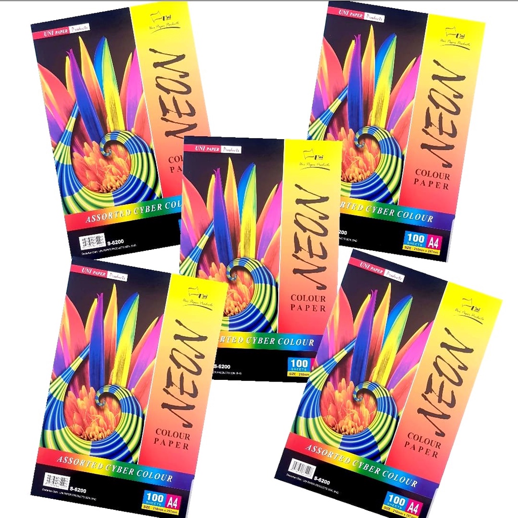 Uni Neon Colour Paper Assorted Colour 100's A4 S-6200 . Kertas Warna ...