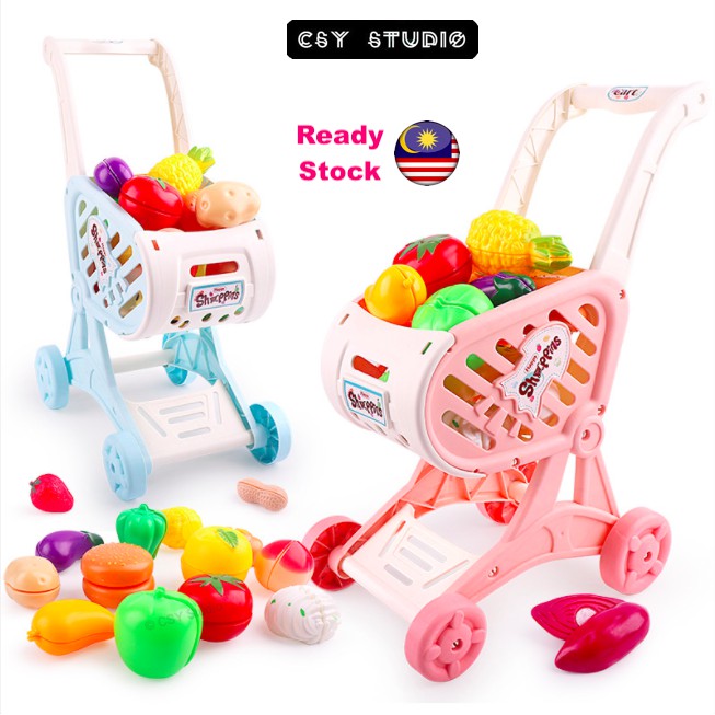 Supermarket Mini Trolley Toys Shopping Cart Pretend Play Set for Baby ...