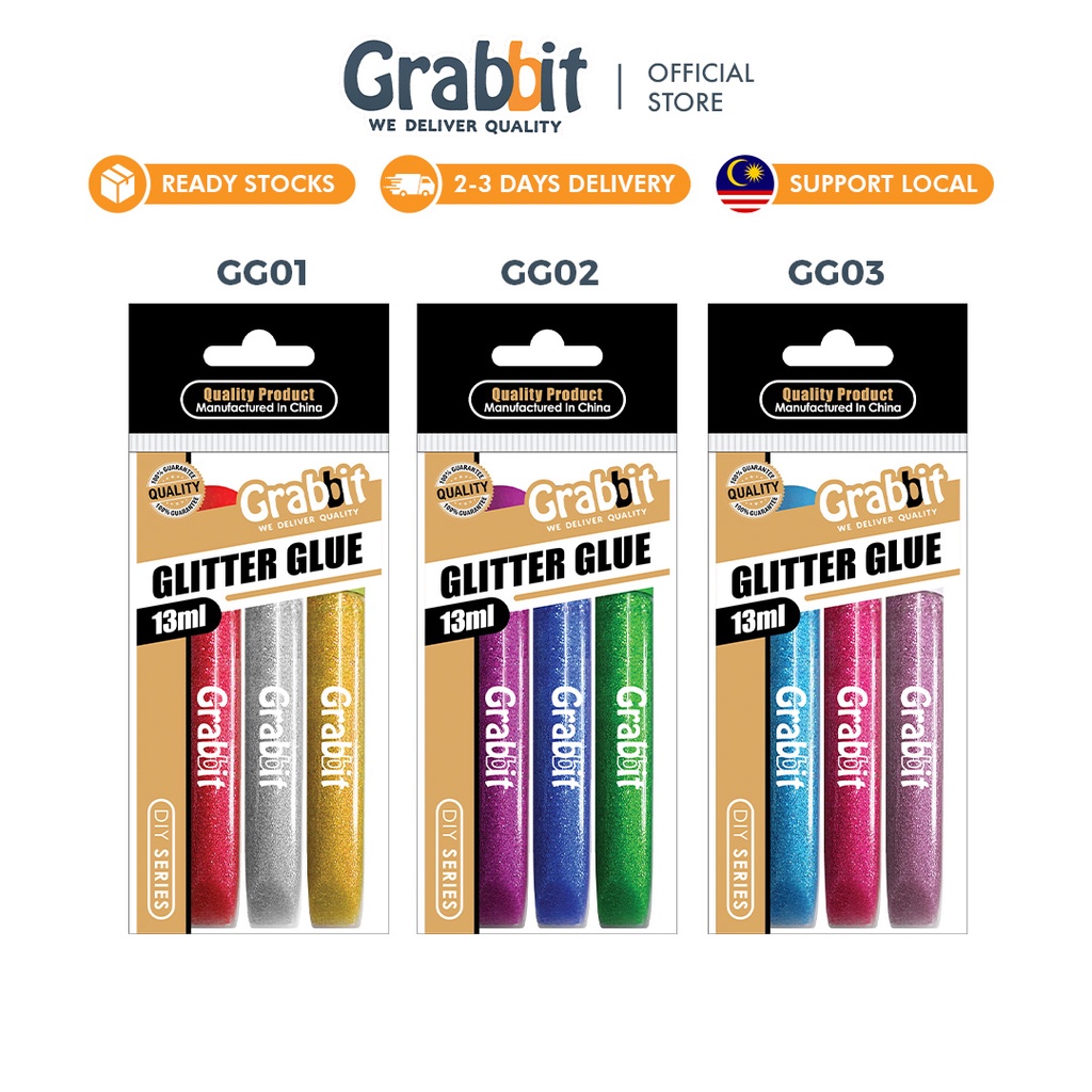 Grabbit Colourful Glitter Glue (13ml x 3 Pcs) | Shopee Malaysia