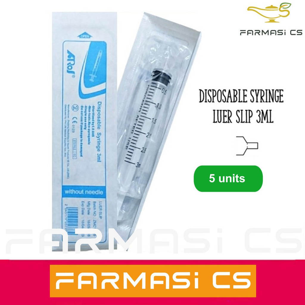 Durasafe/Aros/Primes Disposable Syringe 3ml Luer Slip 5 units [ Without needle, Sterile, Single ...