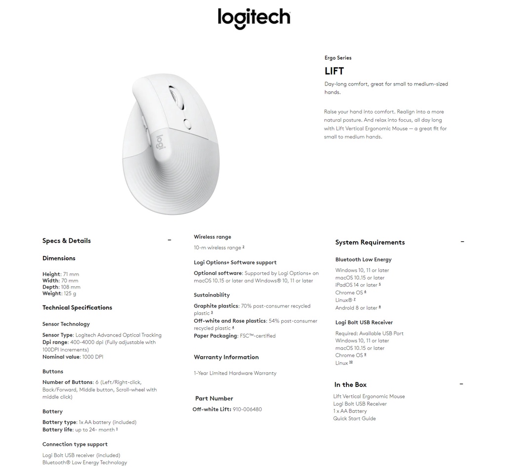 Logitech Ergo series LIFT Day-long comfort, great for small to medium ...