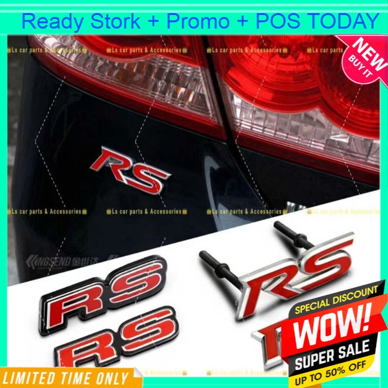 RS Logo Grill Emblem Badge Sticker Lip Front Bumper Bonnet Hood Metal ...