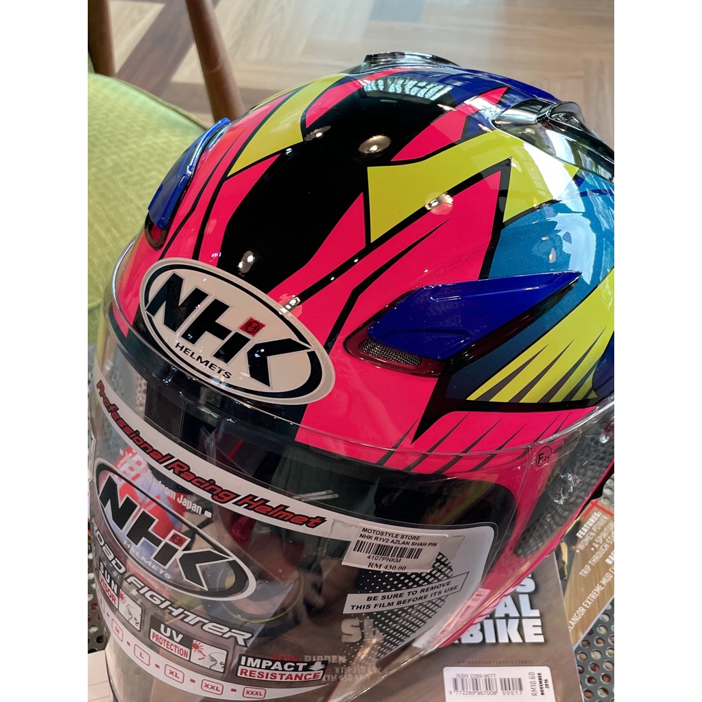 NHK HELMETS AZLAN SHAH R1 V2.0 PINK FLUOR / BLUE GLOSSY | Shopee Malaysia