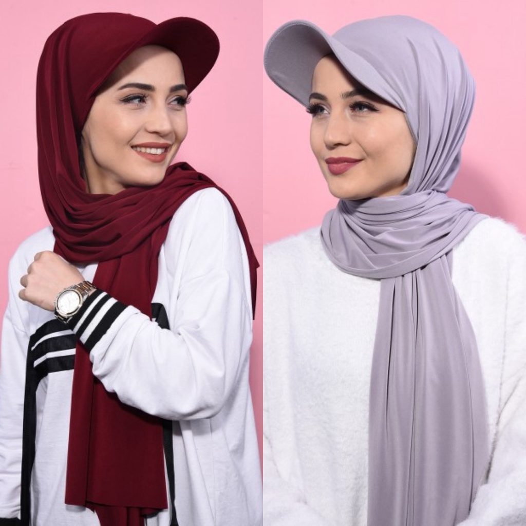 Muslim Fashion Hijab New Baseball Head Cap Hijab Solid Chiffon Shawl ...