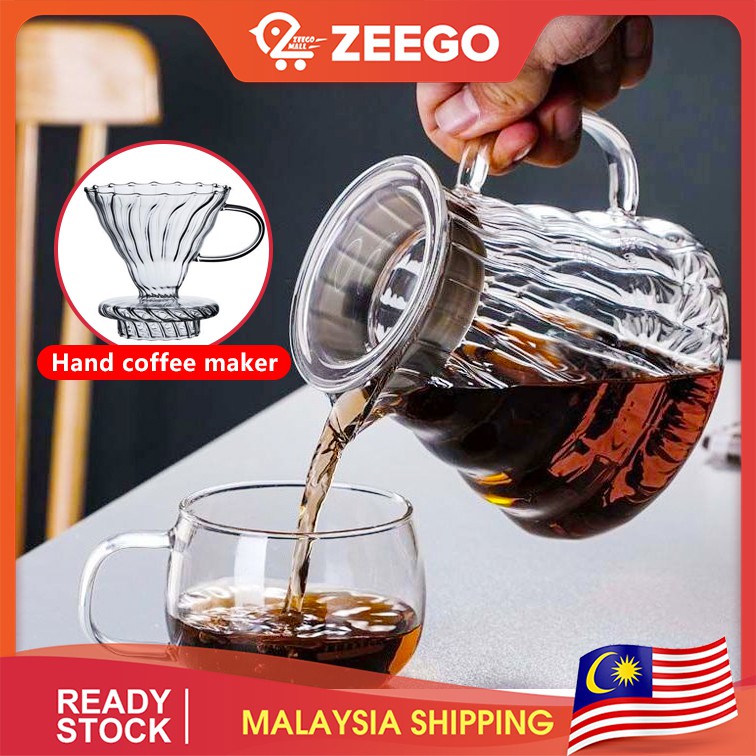 ZEEGO 300/600ml Pour Over Hand Brew Drip Dripper Glass Pot V60 Filter ...