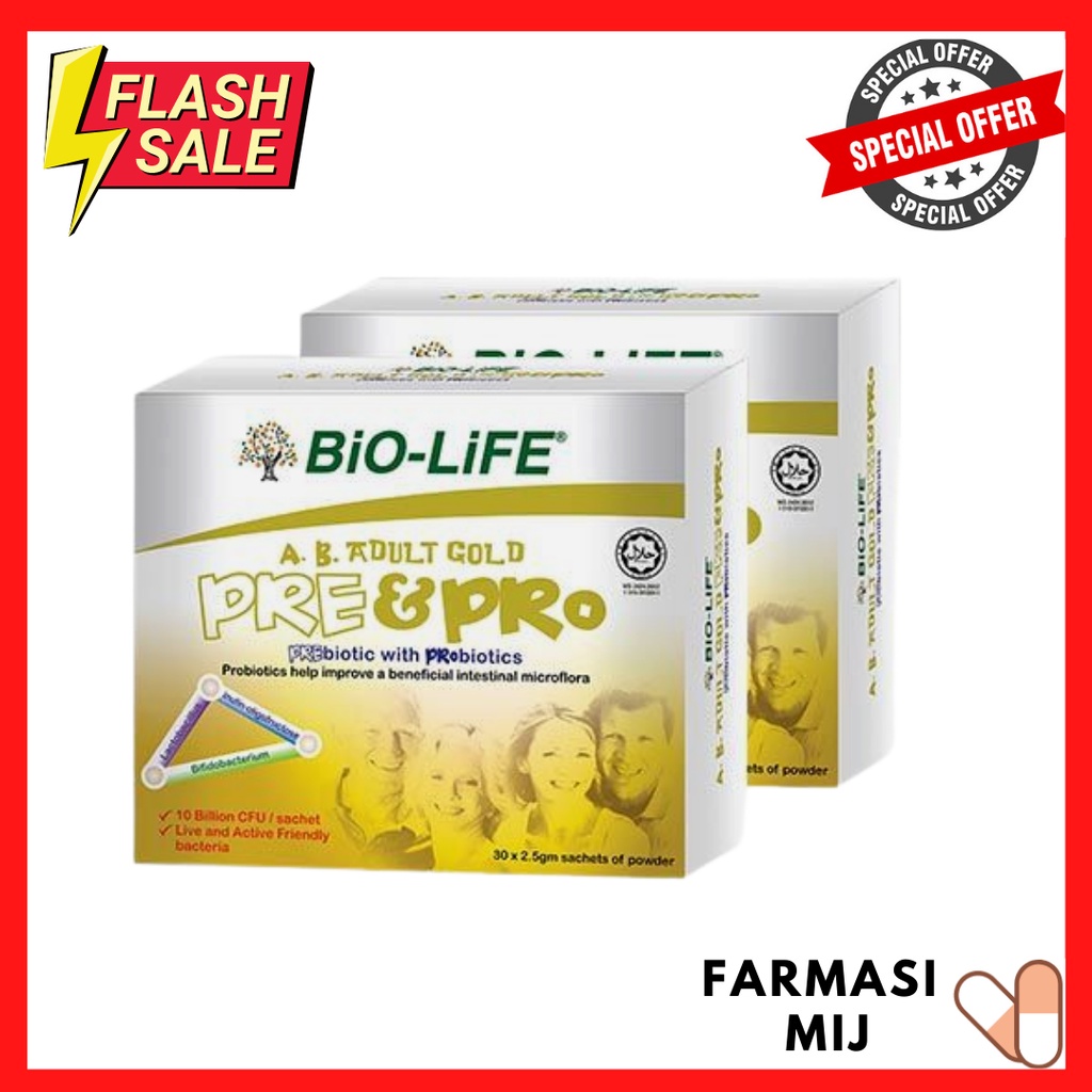 Bio-Life AB Adult Gold PRE & PRO Prebiotic with Probiotics Biolife (30 ...