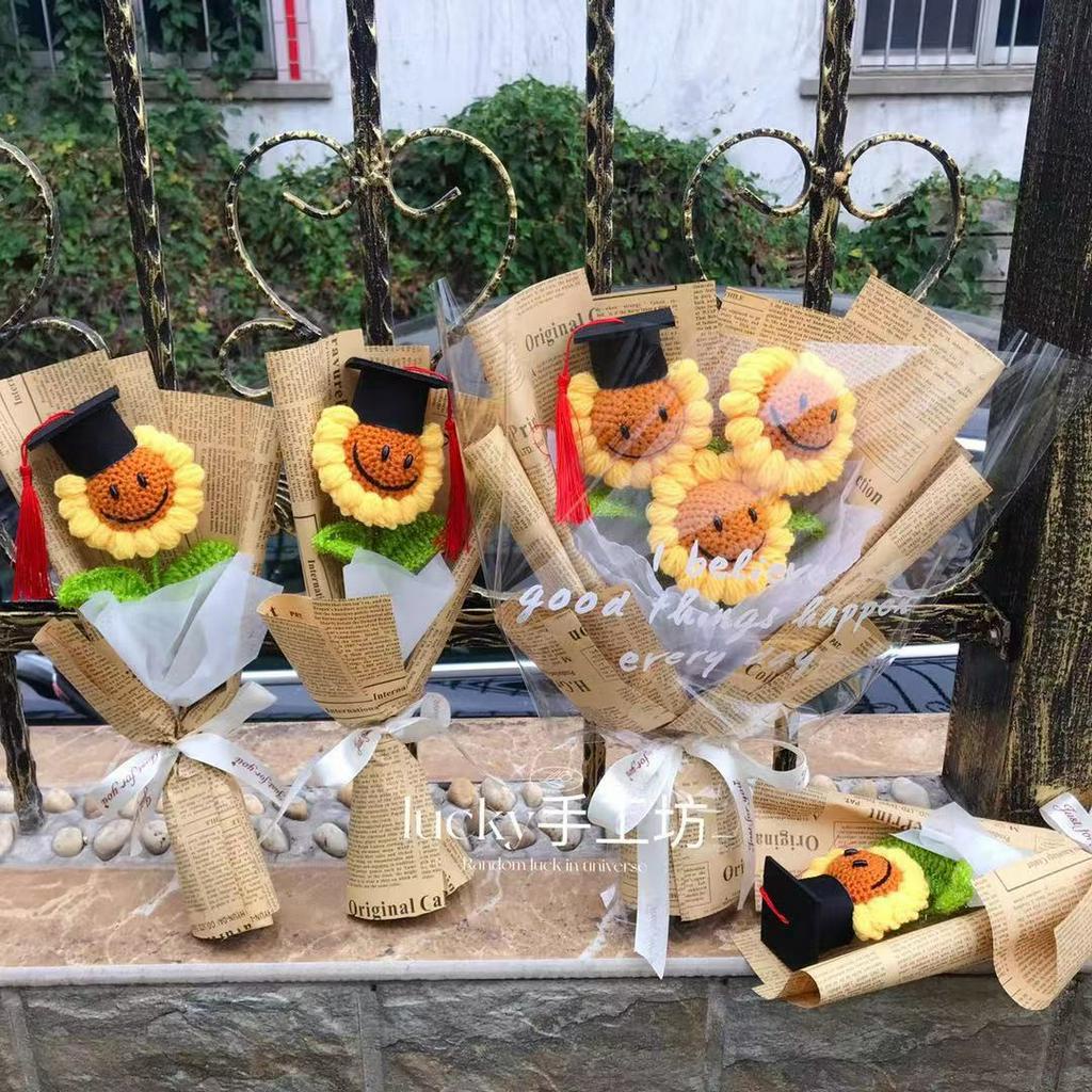 Sunflower Matahari Knitting Bouquet Potted Cute Weave Birthday Gift ...
