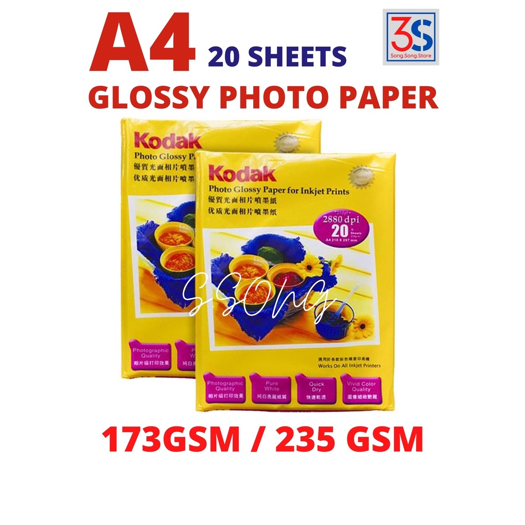 [ KODAK ] HIGH GLOSS PHOTO PAPER ( 4R / A4 ) / 235 GSM / 173 GSM ...