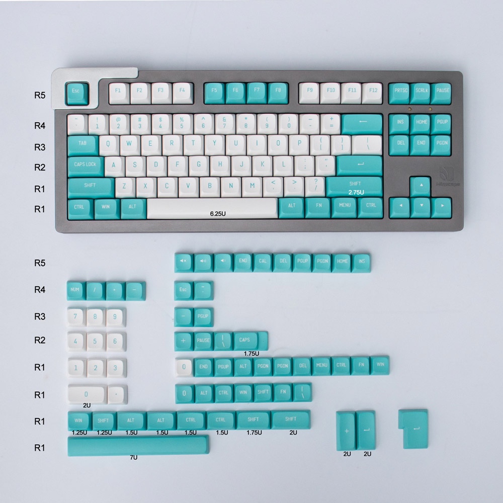 MDA PBT 150 KEYCAP SET MINT BLUE, PRINTED IN DOUBLE SHOT, FONT SUPPORTS ...