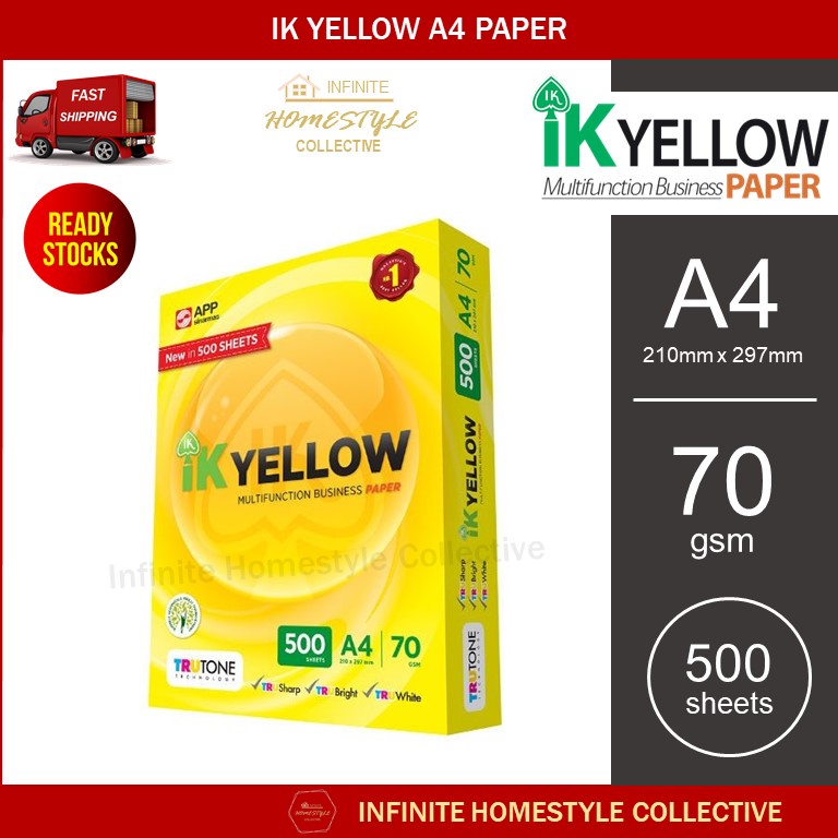 IK Yellow A4 Paper 70gsm / Kertas A4 Multifunction Business Photocopy ...
