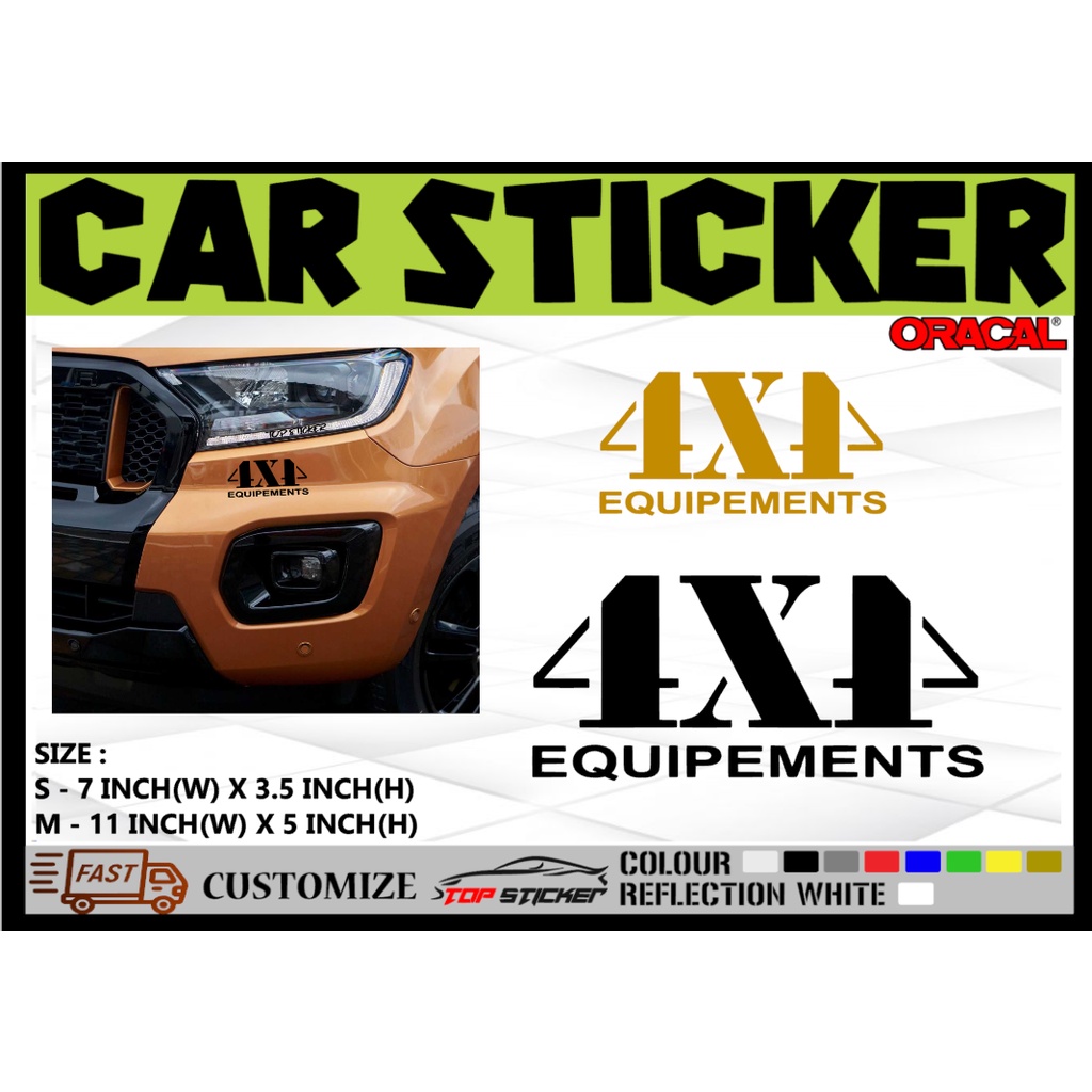 4X4 EQUIPEMENTS CAR STICKERS STICKER KERETA FORD RANGER TOYOTA HILUX ...