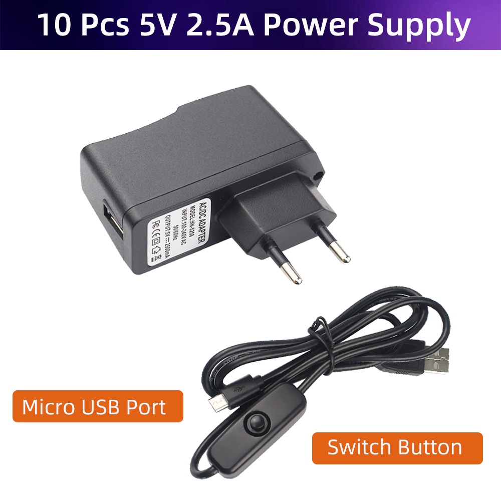 10 PC Power Supply 5V 2.5A Power Adapter + Switch ON/OFF Micro USB Port ...