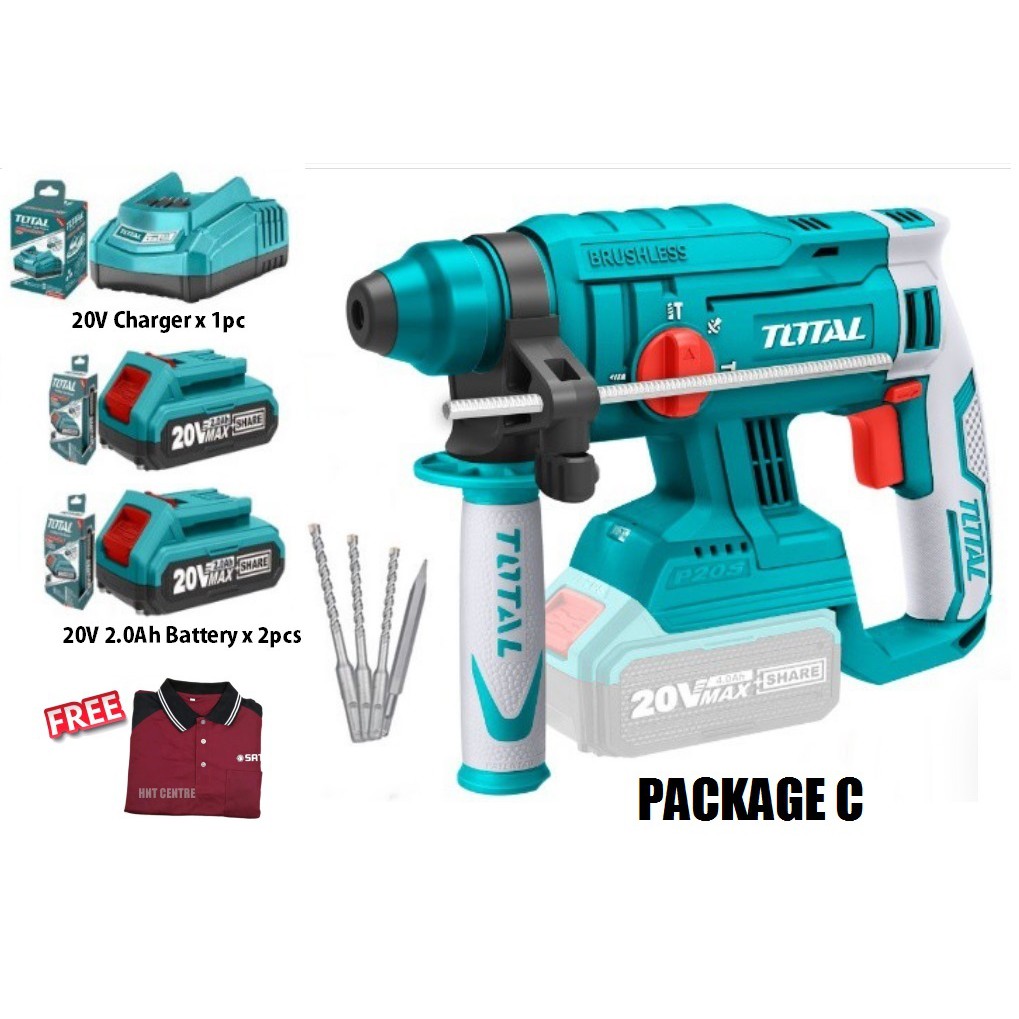 TOTAL 20V LI-ION BRUSHLESS CORDLESS ROTARY HAMMER DRILL TRHLI2201 FREE ...