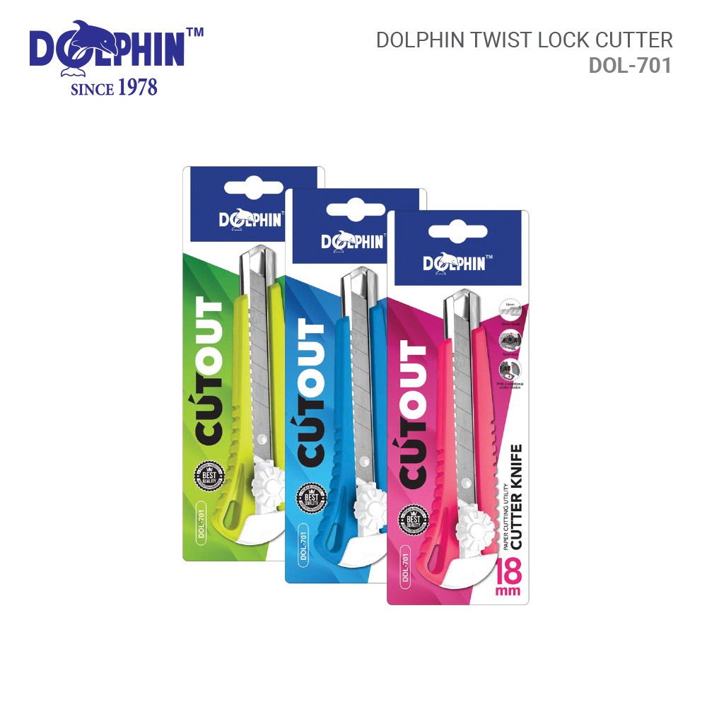 DOLPHIN DOL-701 Twist Lock Cutter Knife | L-Blade | 18mm | Shopee Malaysia