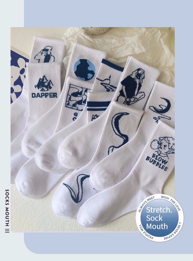 White socks women ins tide all-match mid-tube socks high-value Korean ...