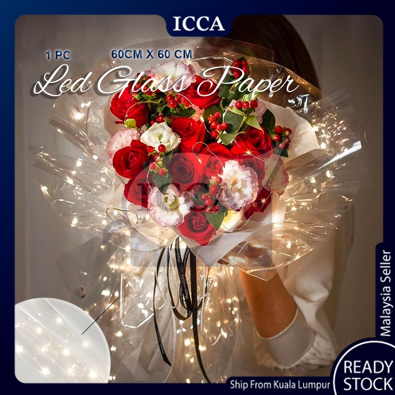 LED Light Wrapping Paper for Flowers Bouquet Transparent Lampu Kertas ...