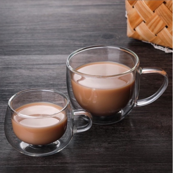 (Ready Stock)Coffee Espresso Tea Double Wall Borosilicate Glass Cup Mug Handle 80ml 150ml 250ml ...