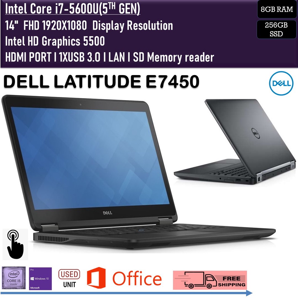 Dell Latitude E7450 Ultrabook 14 Inch FHD Touchscreen Laptop , Intel Core i7-5600U, 8GB RAM ...