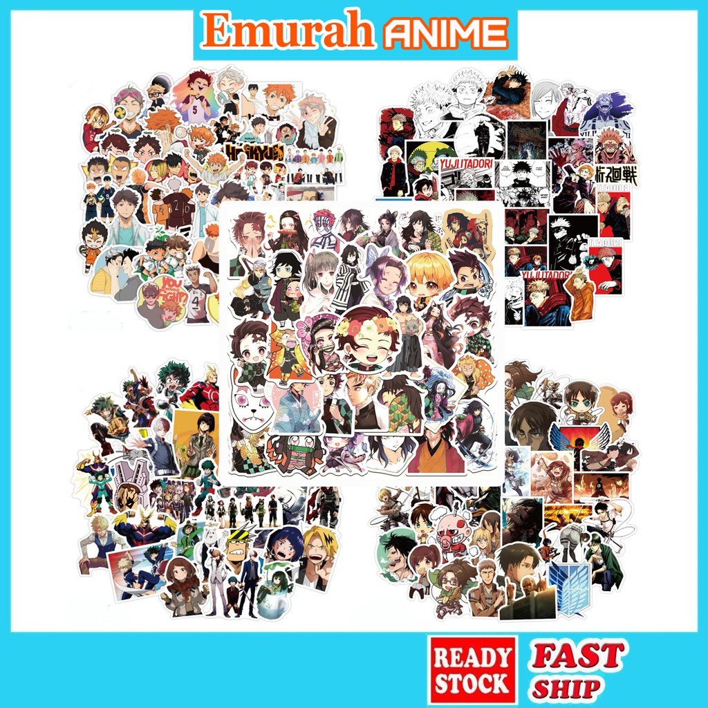 ANIME Sticker 100pcs/50pc Stickers Pack Demon Slayer Haikyuu Jujutsu ...