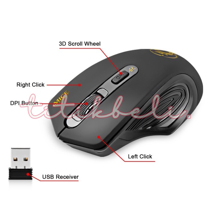 HITAM Imice Wireless Gaming Mouse 2000 DPI Normal Version Black ...