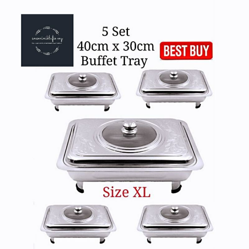 5 set 40x30cm S/S buffet set catering tray embossed food pan food tray ...