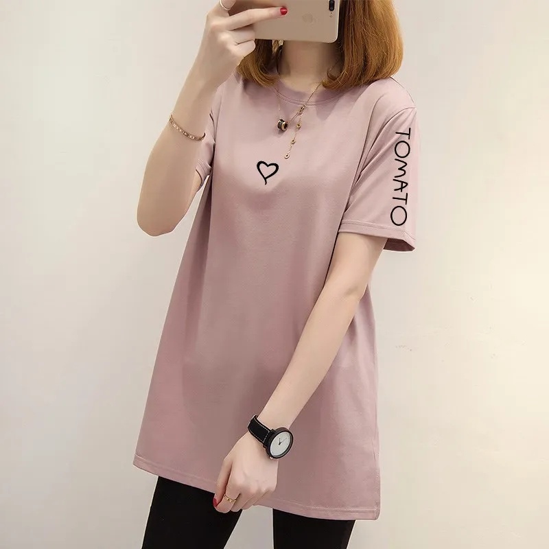 [M-5XL] Large Size Clothing Short-Sleeved T-Shirt Girls' Tops Mid-Length T-Shirts Fat MM Must ...