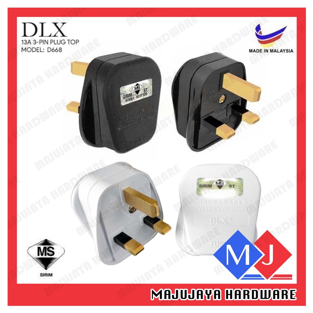 DLX SIRIM 13A 250V White Plug Top Made in Malaysia 3 Pin Style UK ...