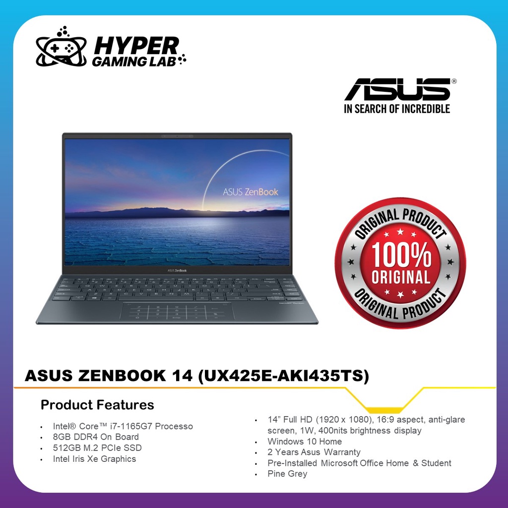 ASUS Zenbook 14 UX425E-AKI435TS LAPTOP (i7-1165G7/8GB RAM /512GB SSD ...