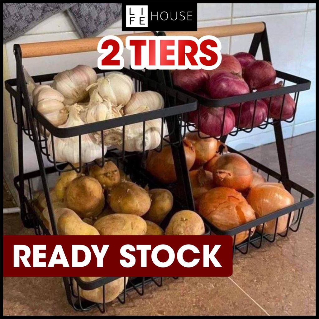 2 Tier Onion Rack Fruit Basket Rak Bawang Bertingkat Vegetable Storage ...