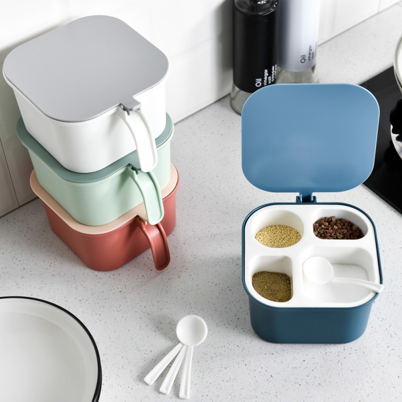 4-compartment multi-purpose spice box with handle (Random color ...