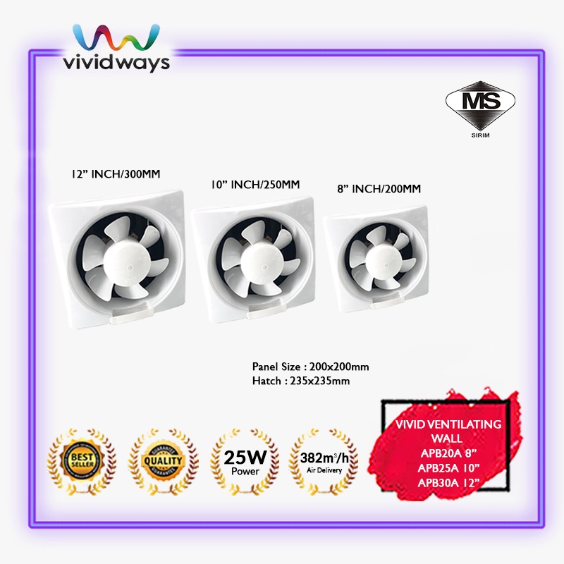 K2 VIVIDWAYS NEXAS VENTILATING FAN WALL APB20A 8"/ APB25A 10"/ APB30A ...