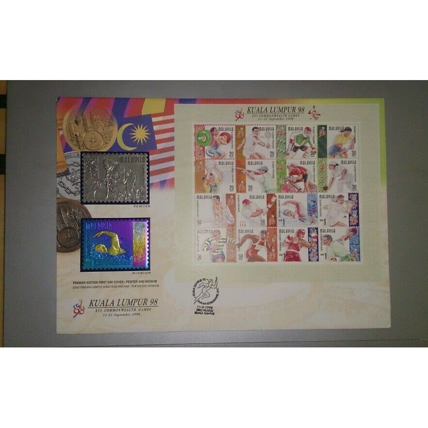 Serial Number #0001 Royal Selangor Pewter AND Niobium Stamp FDC 1998 SUKOM Commonwealth Games ...