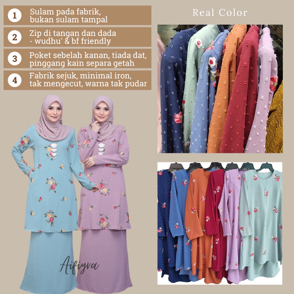 BAJU KURUNG MODEN SULAM ITALIAN CREPE IRONLESS | TAK PAYAH GOSOK ...