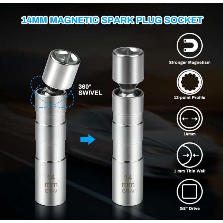 Spark Plug Socket 360° Adjustable Universal Joint Magnetic Flexible ...